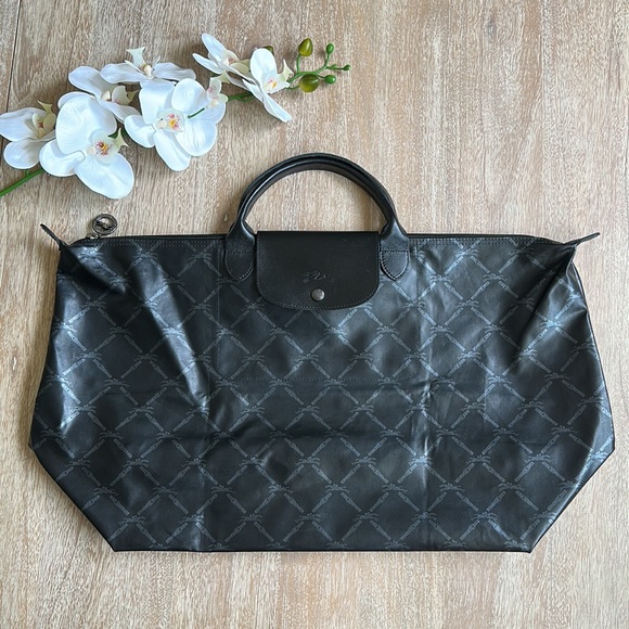 Longchamp | Bags | Longchamp Coated Canvas And Leather Trimmed Monogram ...